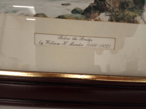 Vintage Framed Landscape Print by William H. Mander "Below the Bridge ...