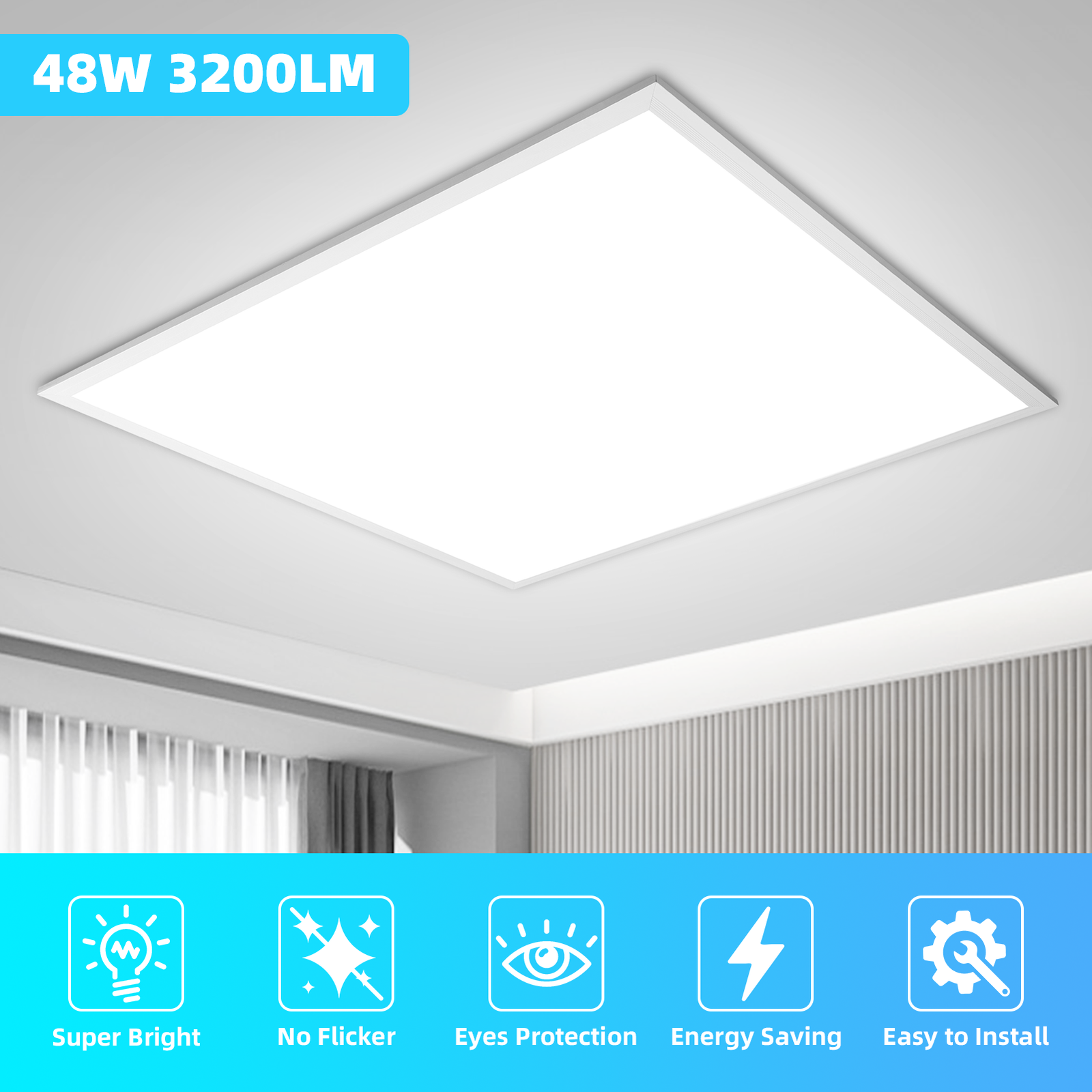 48W 600X600 LED Panel Light Suspended Ceiling Square Tile Grid 65K ...