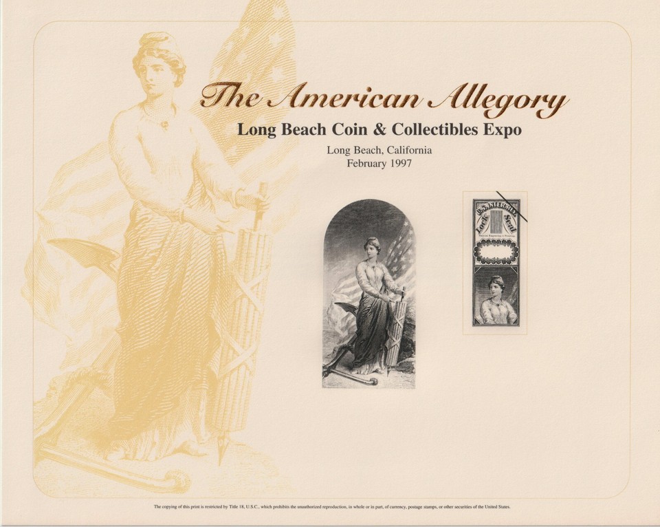 USA BEP SOUVENIR CARD B215 1997 Long Beach C&C $20 AMERICAN ALLEGORY ...