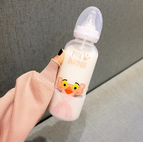 Adult Baby Feeding Glass Bottle Pink Panther Nipple Pacifier Straw Cup ...