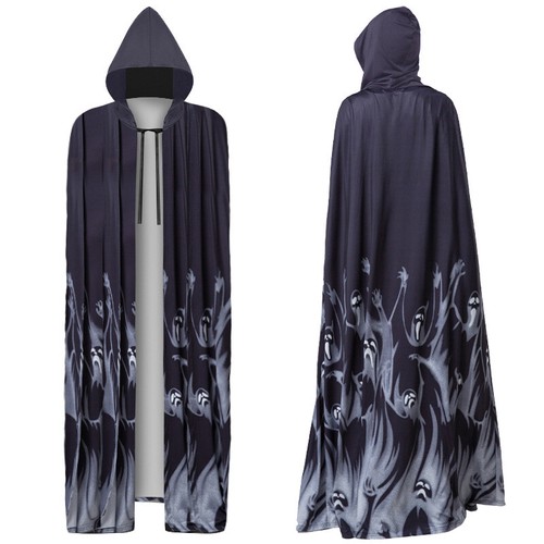 Halloween Cosplay Death Cape Long Hooded Cloak Wizard Witch Medieval ...