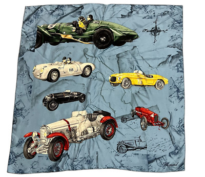 Chopard Silk Scarf Vintage Cars Automobiles Print Square 34 x 33 Blue ...