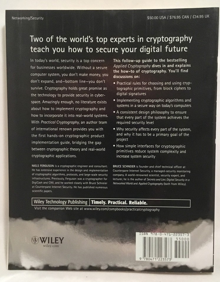 Practical Cryptography, Bruce Schneier & Niels Ferguson (2003 ...