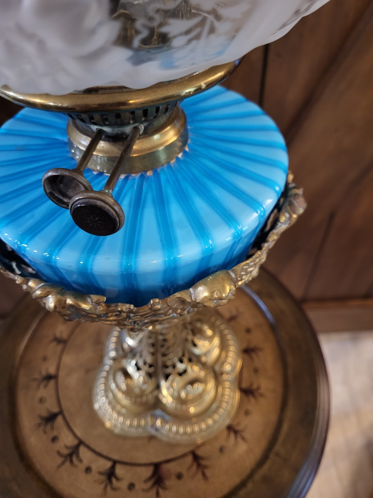 Rare Wright Butler Brass & Blue Glass Oil Lamp Early 1900 - Birmingham ...