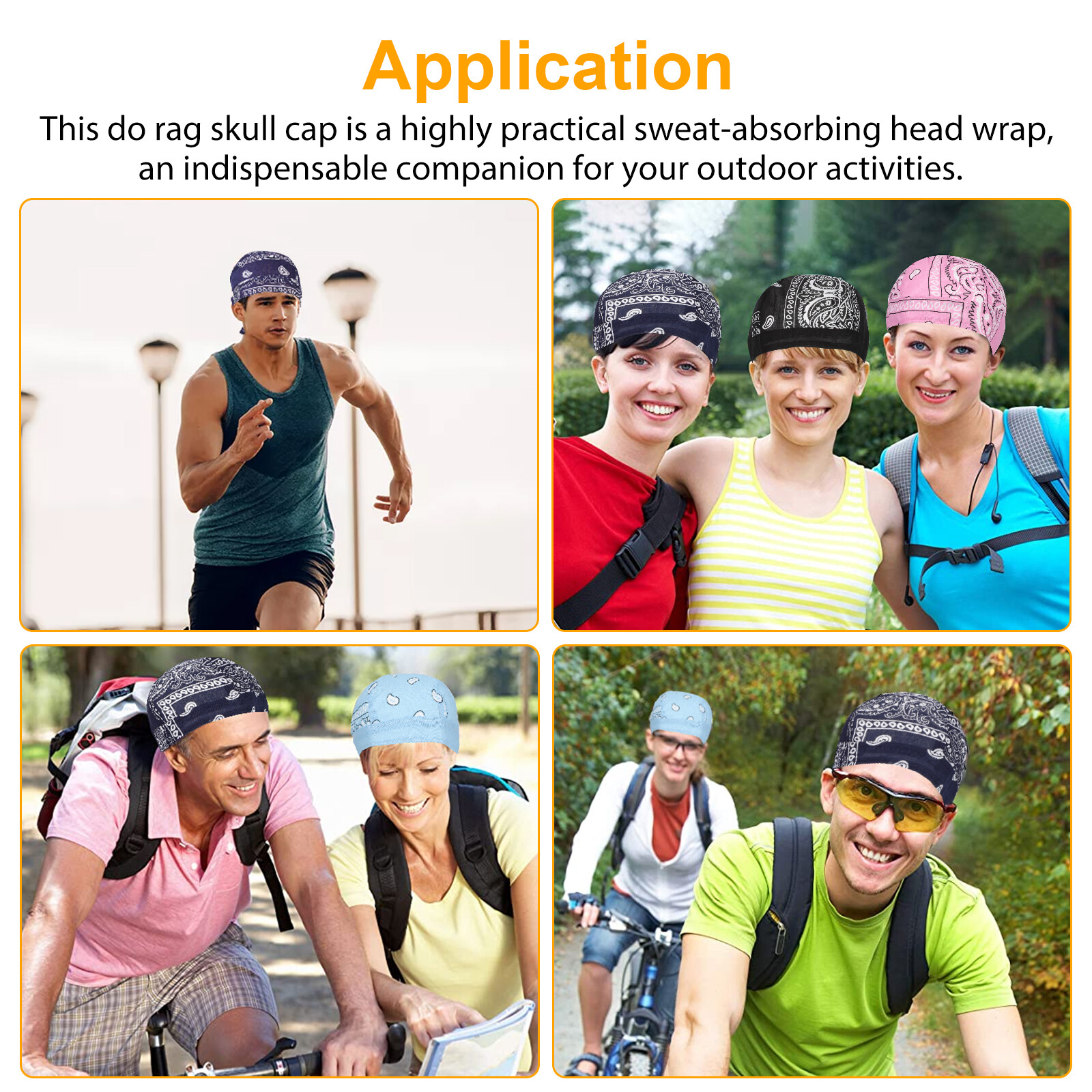 6pcs Men's Biker Head Wrap Doo Rag Skull Cotton Caps Motorcycle Cycling ...
