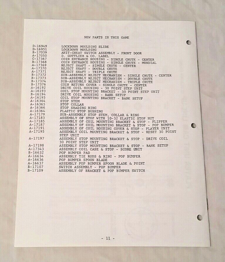 Gottlieb Jungle Princess Pinball Machine Original Manual NOS! Free ...