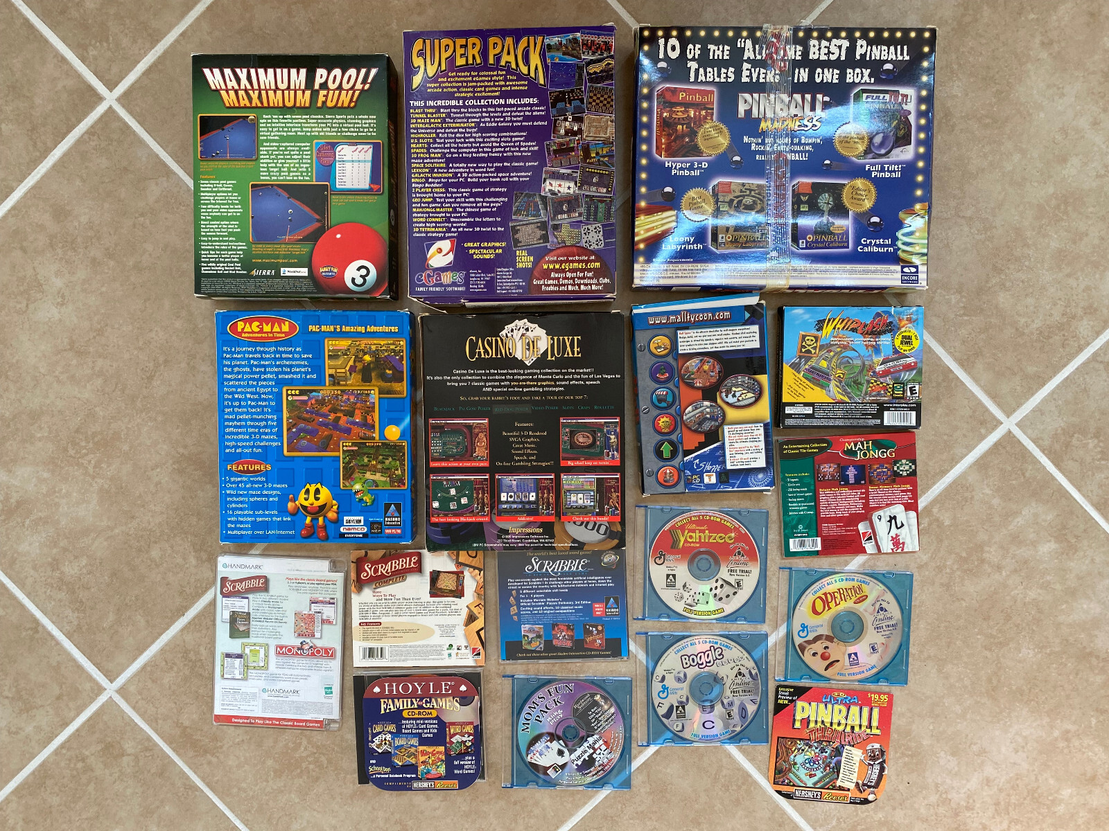 Lot of 16 Windows PC games, Pac Man, Scrabble, Pool, Pinball, Casino ...