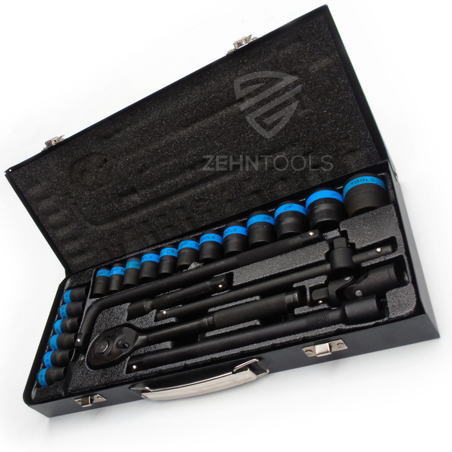 24PC BLACK SOCKETS RATCHET WRENCH SET 1/2 INCH DRIVE METRIC METAL CARRY ...