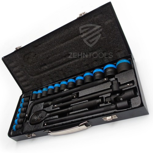 24PC BLACK SOCKETS RATCHET WRENCH SET 1/2 INCH DRIVE METRIC METAL CARRY ...