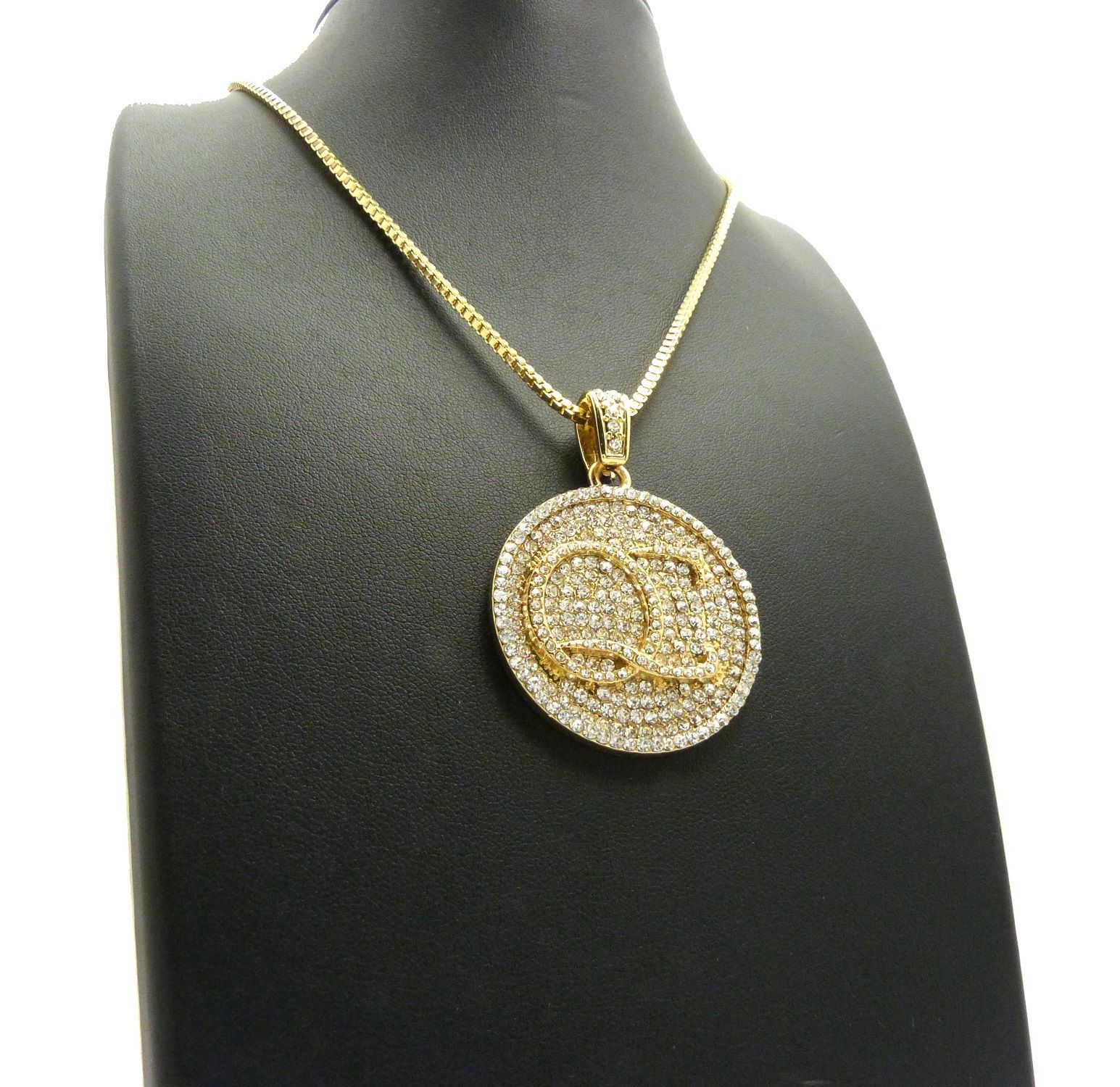 Iced Quavo QC Round Bling Pendant w/ 24" Box, Cuban, Rope Chain Hip Hop ...