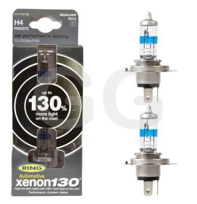 Ring Xenon Performance Uprated H4 Headlight Bulbs 130% More Light 3700K ...