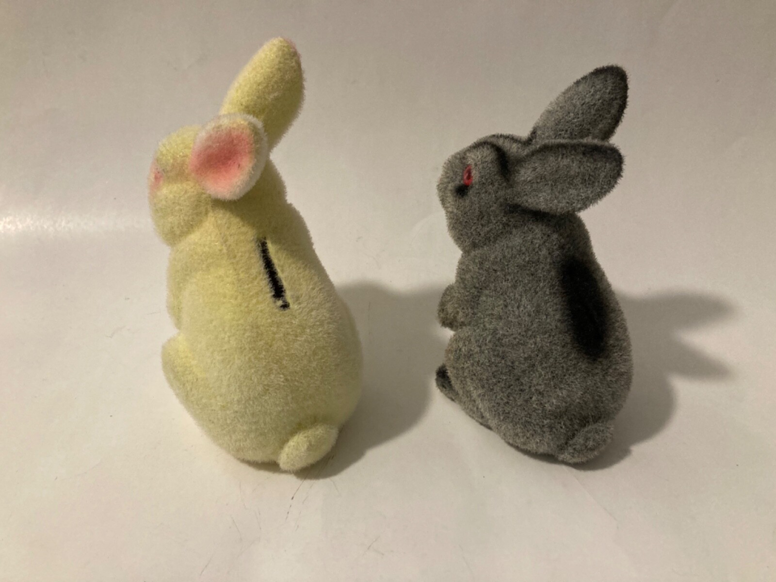 2 Vintage Fuzzy Flocked Bunny Rabbit Coin Easter Piggy Bank Yellow and ...