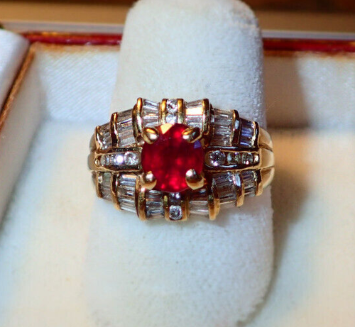 Vintage Solid 18 K Gold Burma Ruby (1+/- ct) and DIamond (1.25 ct ...