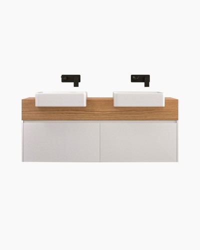 Bathroom 1500 Vanity Matte White Bath Cabinet Wall Hung Timber Top ...