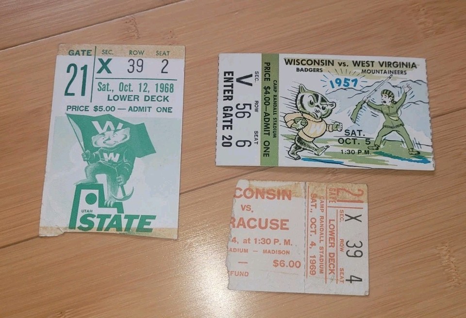 WISCONSIN BADGERS 1957-1976 Vintage Football Ticket Stub Lot Of 6 ...
