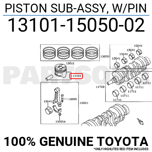 13101-15050-02 Toyota Piston Sub-assy W/pin 131011505002 Genuine OEM ...
