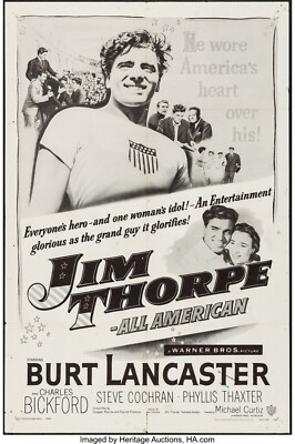 Vintage Orig 1951 One Sheet Movie Poster Jim Thorpe All American Burt ...
