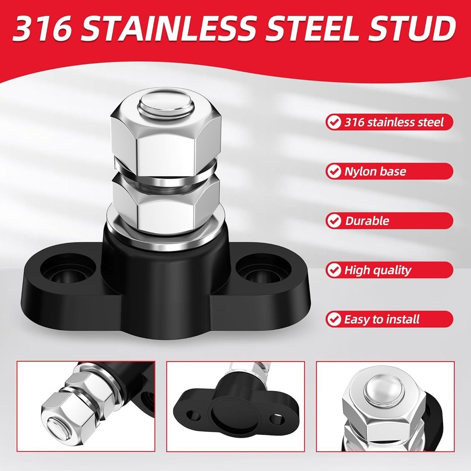 Power Distribution Block Single Stud Bus Bar Insulated Battery Post 12V ...