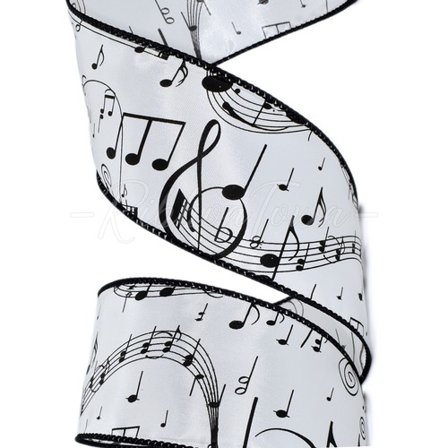 Music Notes Black White Christmas Musical Wired Ribbon - 2.5"W x 10 ...