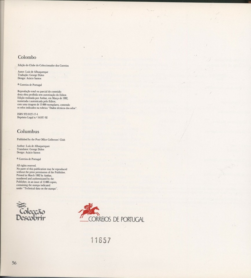Portugal 1992 Colombo Book Dei Stamps With All Emissions Dei 4 ...