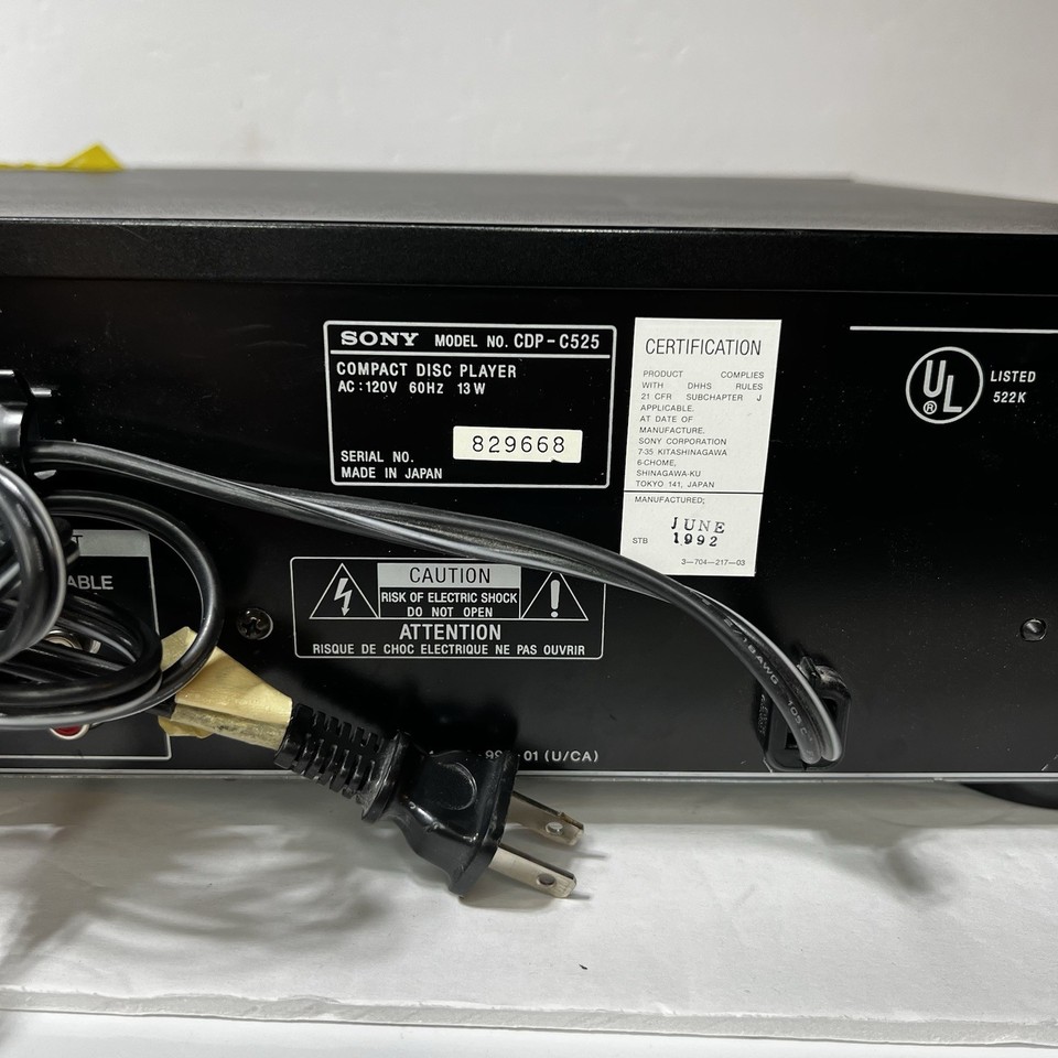 Sony CDP-C525 5 Disc CD Compact Disc Changer Player - TESTED & WORKING ...