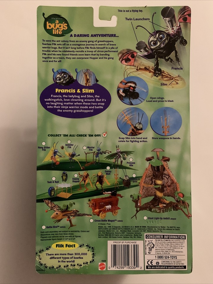 Disney Bugs Life FRANCIS and SLIM Action Figure Set 2-Pack 1998 Pixar 5 ...