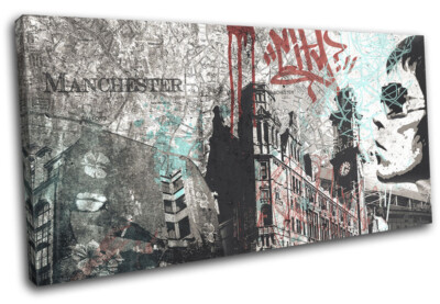 Manchester Abstract Grunge Collage City SINGLE CANVAS WALL ART Picture ...
