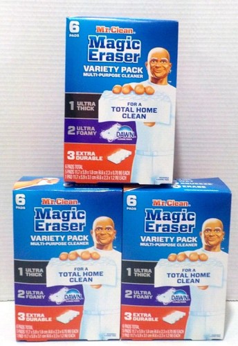 3 PACK Mr. Clean MAGIC ERASER VARIETY PACK 18 Count WHITE Multi Purpose ...