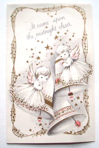 Angels ringing bells Upon a Midnight clear vintage Christmas Greeting ...