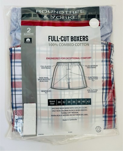 2-Pack of Roundtree & Yorke Men's 100% Cotton Full-Cut Boxers in Plaid ...
