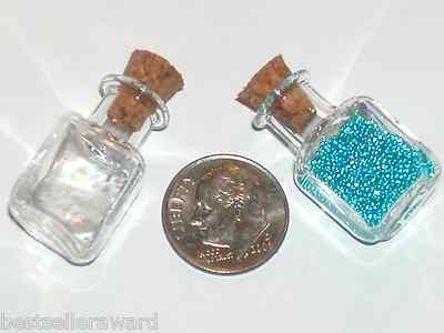 1 pc Glass CUBE vial cork Lampwork pendant charm 2ml oil Bottle ...