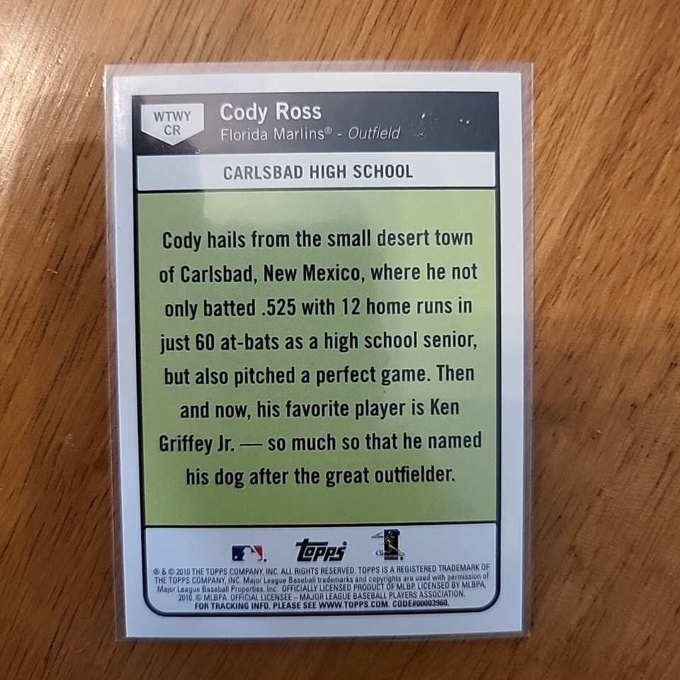 💎2010 Topps Baseball When They Were Young #WTWYCR Cody Ross Florida ...