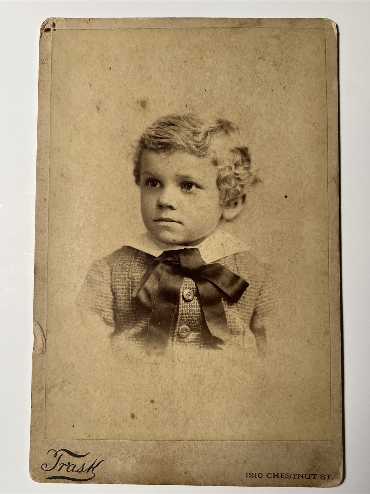 1880s Philadelphia PA A. CARL BORNER Boy in BOW antique Cabinet Card ...