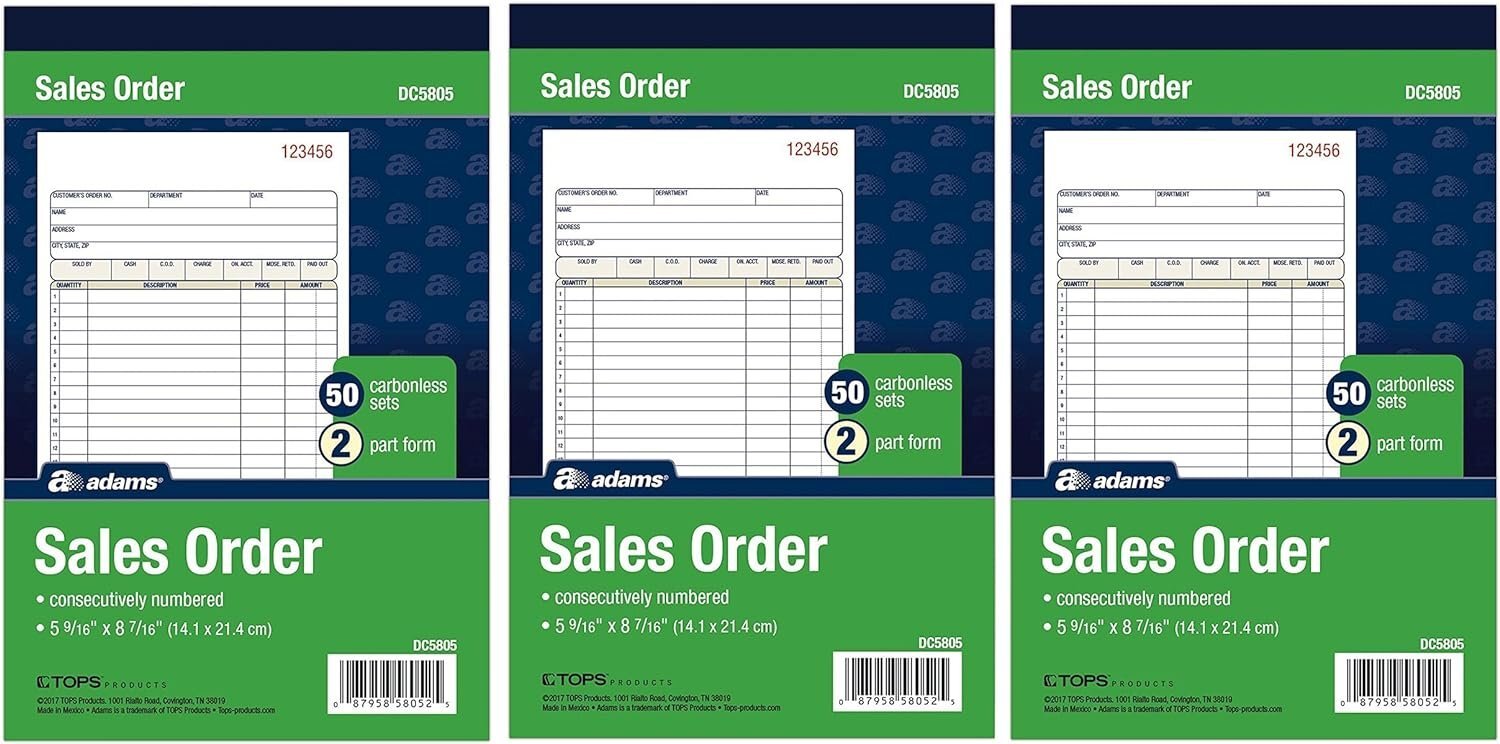 Adams Sales Order Book, 2-Part, Carbonless, White/Canary, 5-9/16 x 8-7/ ...