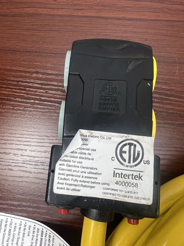 InterTek Generator 25' Extension Cord 125V 15/20A 4000058 Champion ...