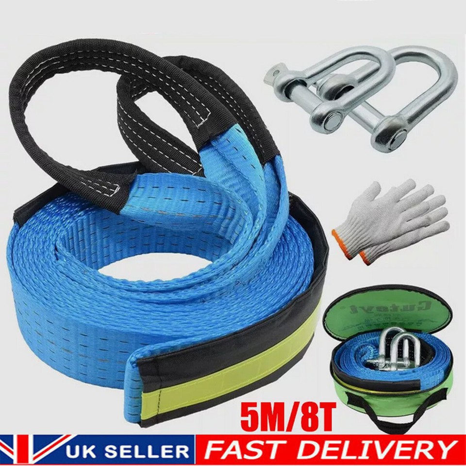 8T 5M Tow Rope Heavy Duty Towing Pull Strap Road Recovery Chain Hooks ...