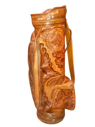Vintage Mid-Century Mexican Hand- Tooled Leather Aztec Mayan Motif Golf ...