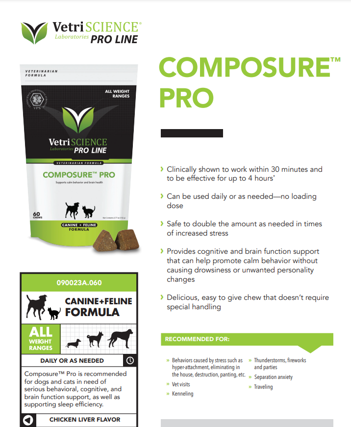 VetriScience Composure Pro for Dogs and Cats, 60 Chews Exp 12/24 ...