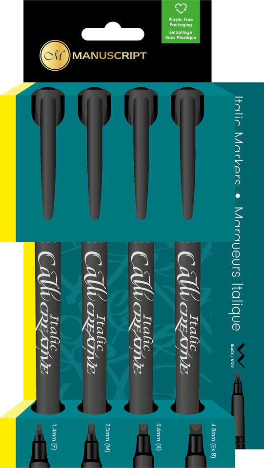 4 MANUSCRIPT CALLI CREATIVE BLACK ITALIC CALLIGRAPHY MARKER PENS ...