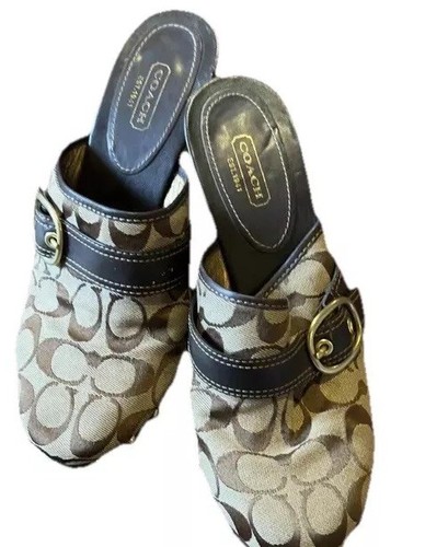 COACH Women’s Size 9.5 M Signature Brown/Tan Buckle Studded Clogs | eBay