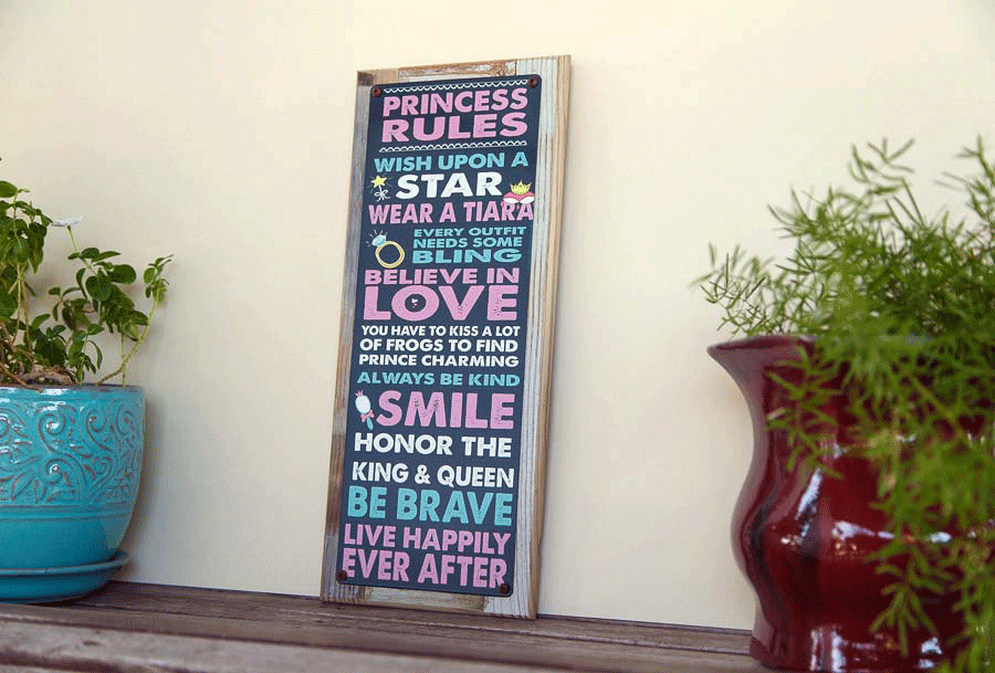 Princess Rules Metal Sign Framed on Rustic Wood, Girls Room Décor | eBay