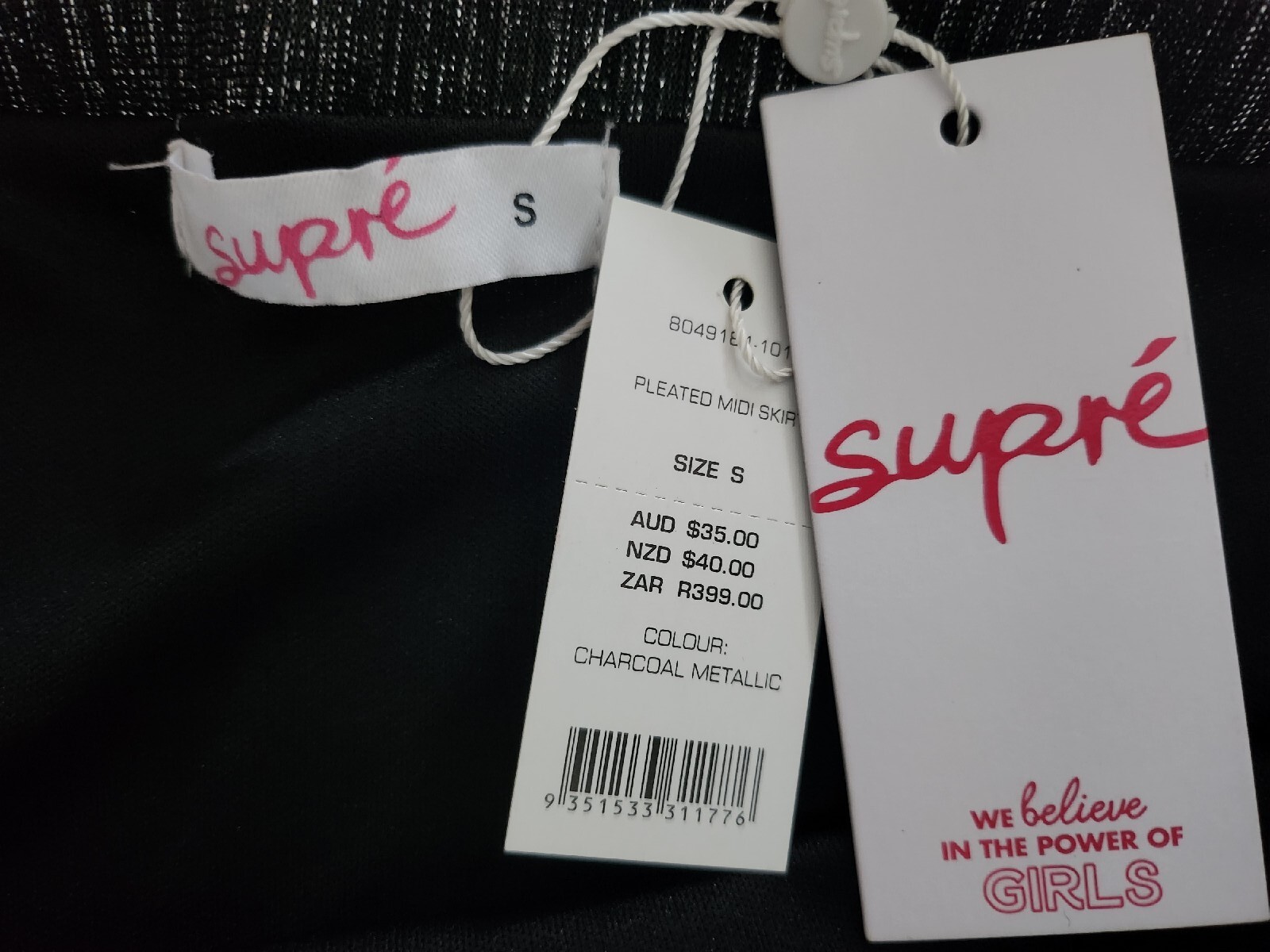 Supre Charcoal Black Silver Metallic Midi Skirt Size Small BNWT | eBay