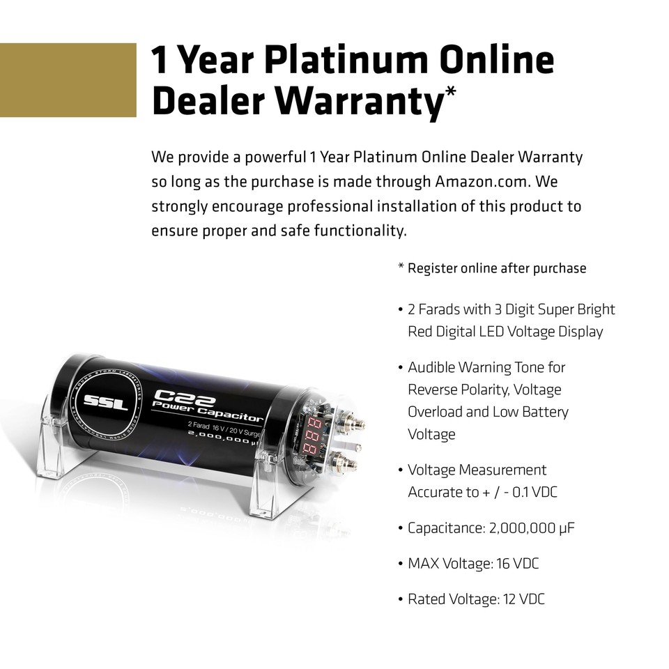 C22 Car Audio Capacitor - 2 Farad, Energy Storage, Enhance Bass from ...