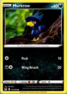 Pokemon Murkrow Normal Common SWSH11: Lost Origin 114/196 NM | eBay