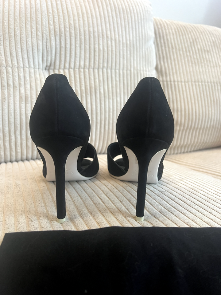 $365 NEW VINCE Black Suede White Bottom Thick Strap Heels Size 37 | eBay