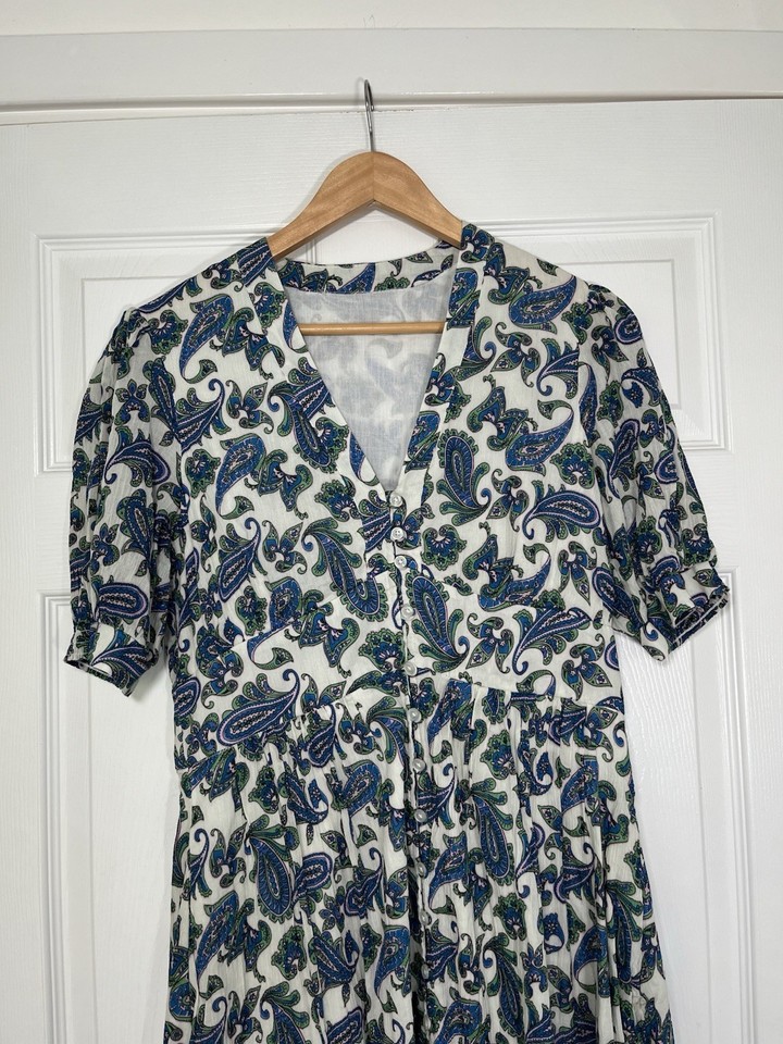 Boden Elsa Crinkle Midi Tea Dress-Surf the Web, Paisley Wave Blue Green ...