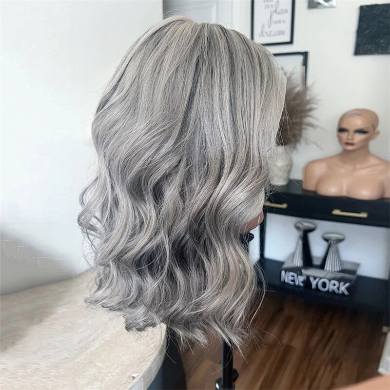 13x4 Lace front Wig Brazilian Remy Human Hair Wig Grey Blonde Body Wave ...
