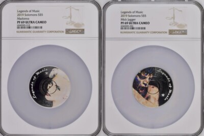 2 LEGENDS OF MUSIC! MADONNA & MICK JAGGER 2019 1oz .999 SILVER EACH NGC ...