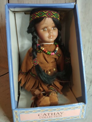 New Cathay Collection Vintage 8" Porcelain Indian Native American Doll ...