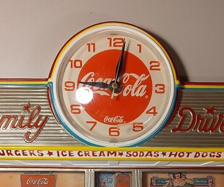 Vintage Coca Cola Family Drive In Wall Clock Tested Collectible SODA ...